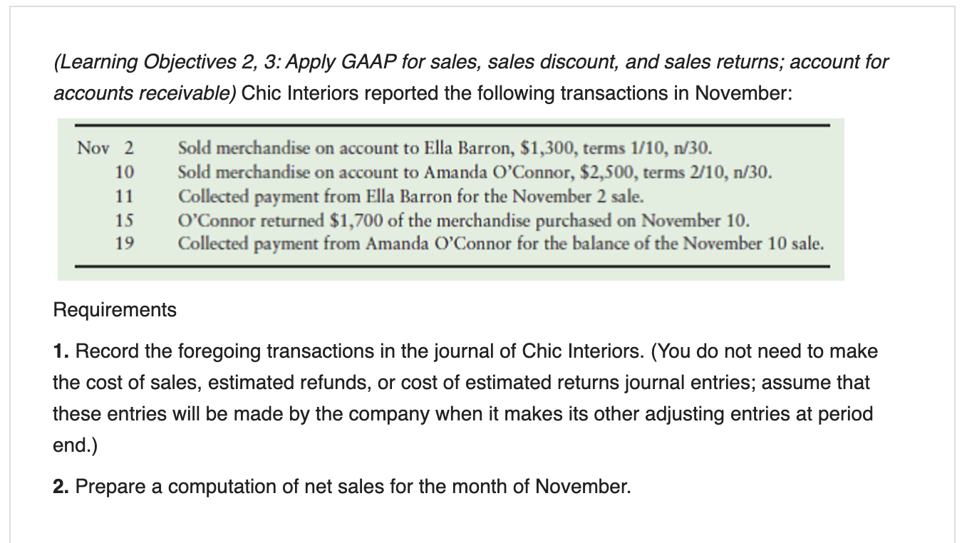 Solved (Learning Objectives 2, 3: Apply GAAP for sales, | Chegg.com