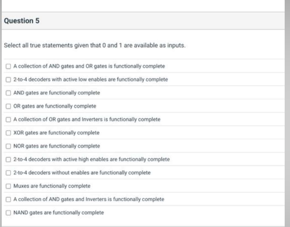 Solved Question 5Select all true statements given that 0 | Chegg.com