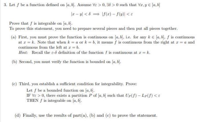 Let f ﻿be a function defined on a,b. ﻿Assume | Chegg.com