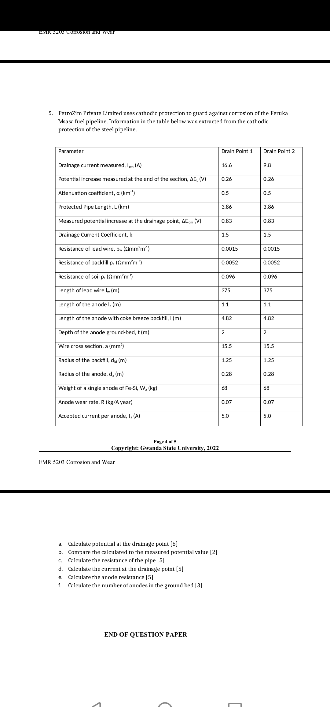 Solved 5. PetroZim Private Limited uses cathodic protection | Chegg.com