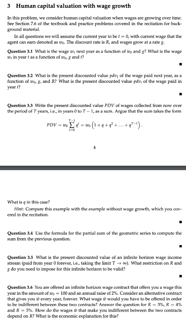 3 Human capital valuation with wage growth In this | Chegg.com