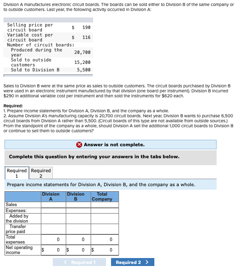 Solved Division A manufactures electronic circuit boards. | Chegg.com