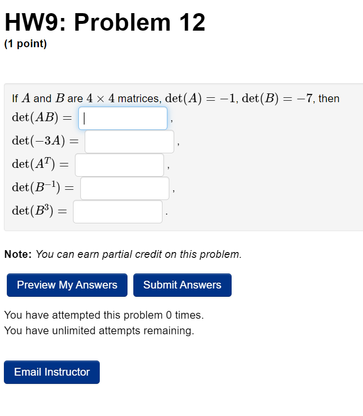 Solved HW9: Problem 12 (1 point) = - = = If A and B are 4 x | Chegg.com