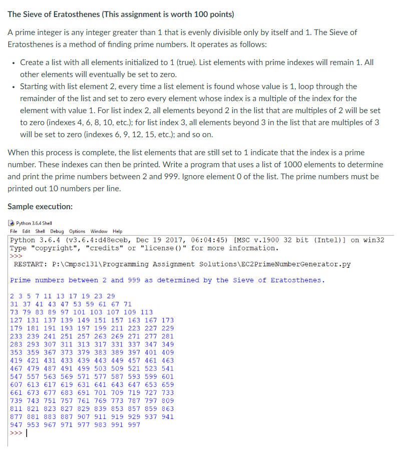 Solved The Sieve of Eratosthenes (This assignment is worth | Chegg.com