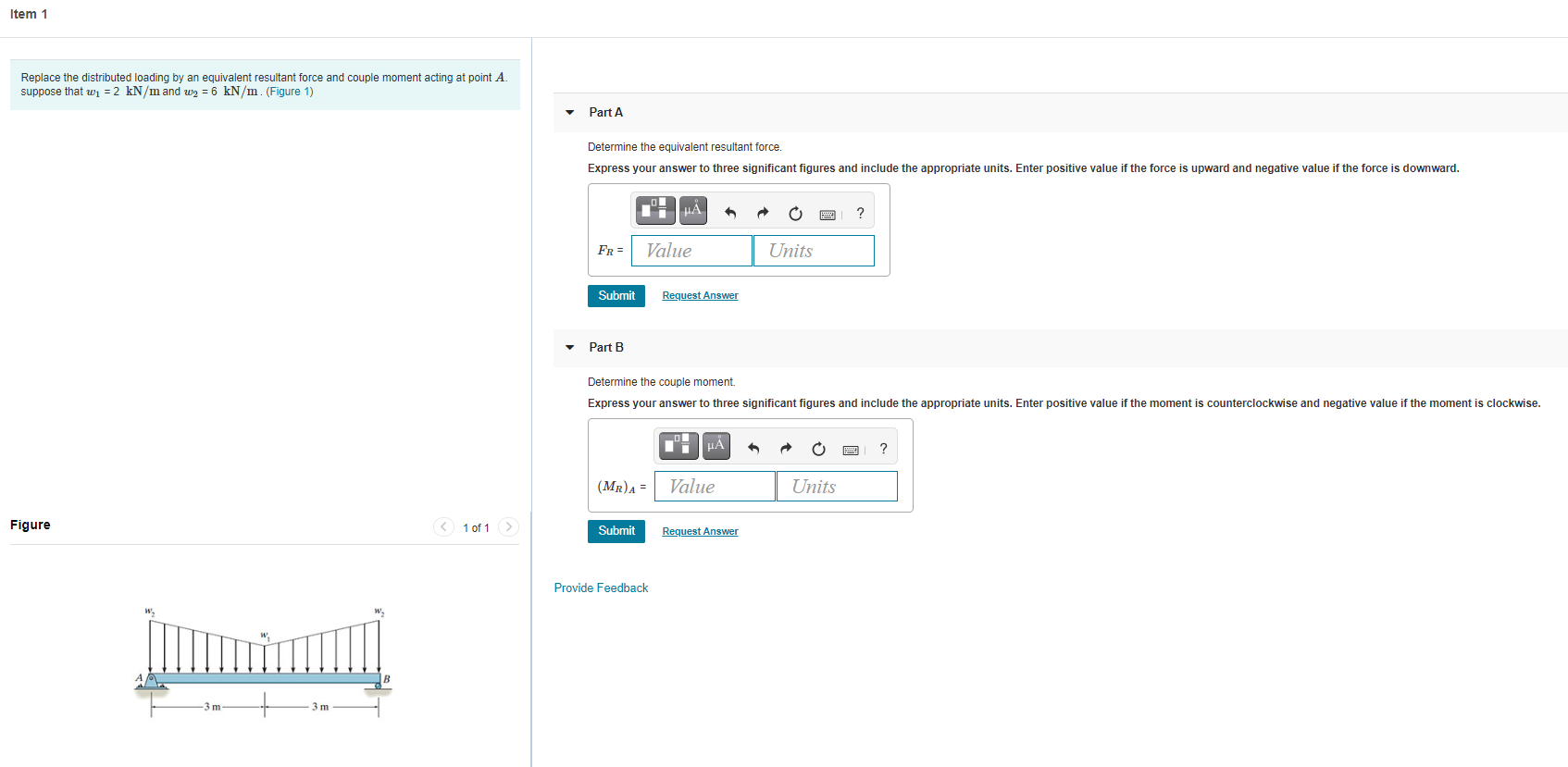 Solved Item 1 Replace the distributed loading by an | Chegg.com