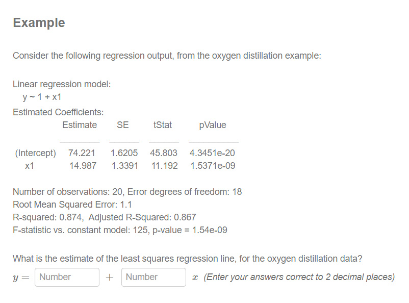 Solved Example Consider the following regression output, | Chegg.com