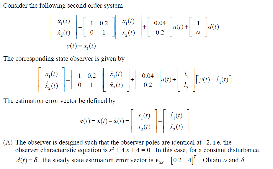 Solved Consider the following second order system 1 0.2 | Chegg.com