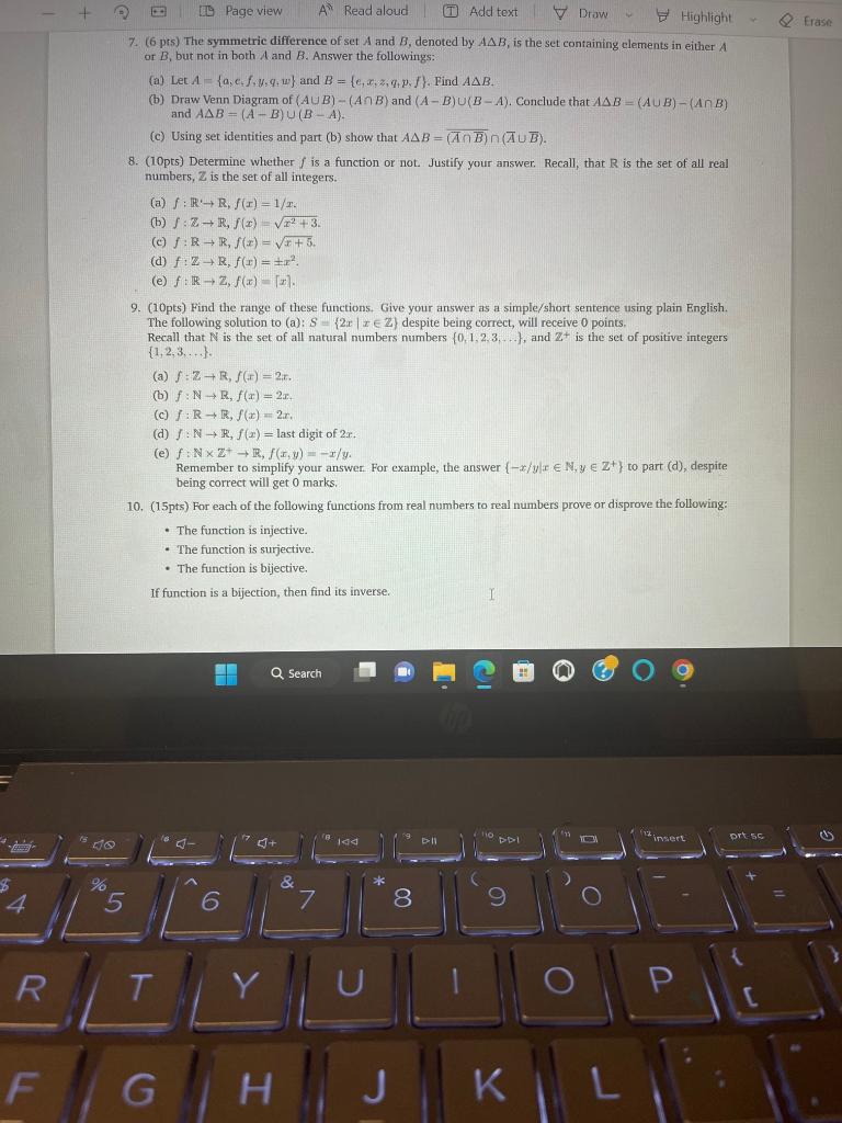 Solved 7. (6 pts) The symmetric difference of set A and B, | Chegg.com