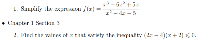Solved 1. Simplify the expression f(x)=x2−4x−5x3−6x2+5x | Chegg.com