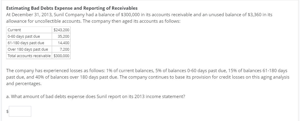 Solved Estimating Bad Debts Expense and Reporting of | Chegg.com