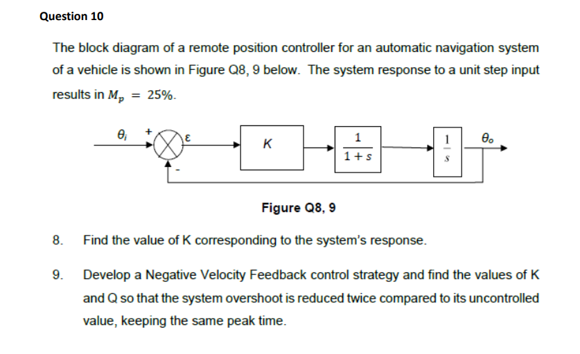 Solved The block diagram of a remote position controller for | Chegg.com
