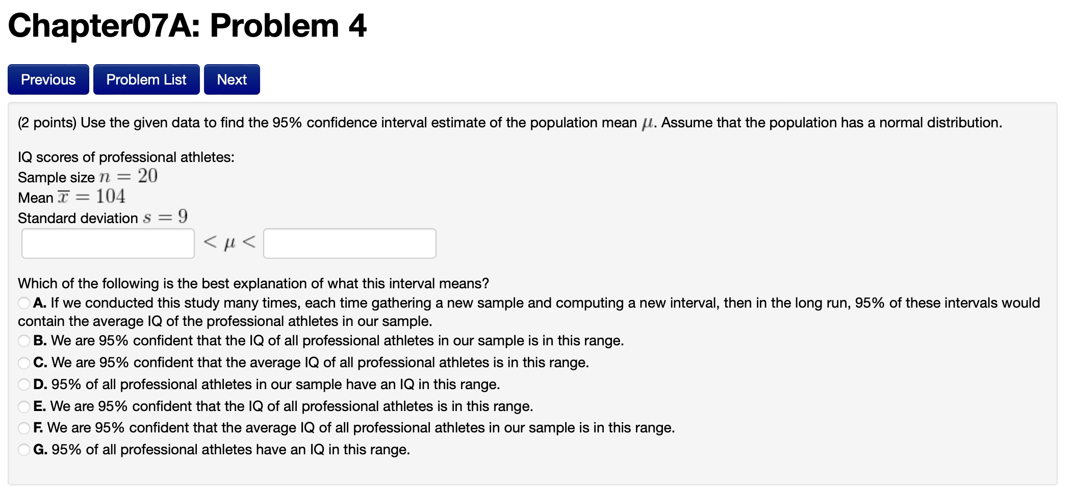 Solved IQ scores of professional athletes: Sample size n=20 | Chegg.com