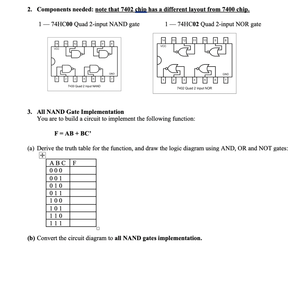 Solved 2. Components needed: note that 7402 chip has a | Chegg.com