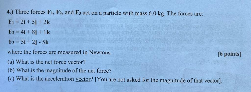 Solved 4.) Three forces F1,F2, and F3 act on a particle with | Chegg.com