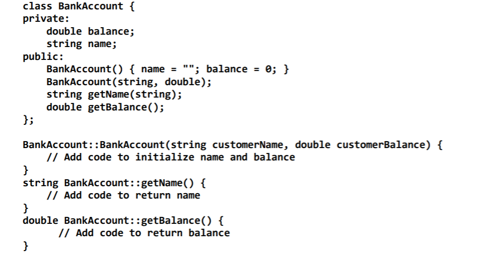 Solved In you main code file, create a BankAccount class | Chegg.com