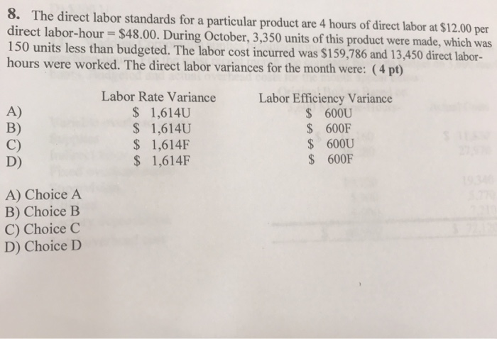 Solved 8. The direct labor standards for a particular | Chegg.com