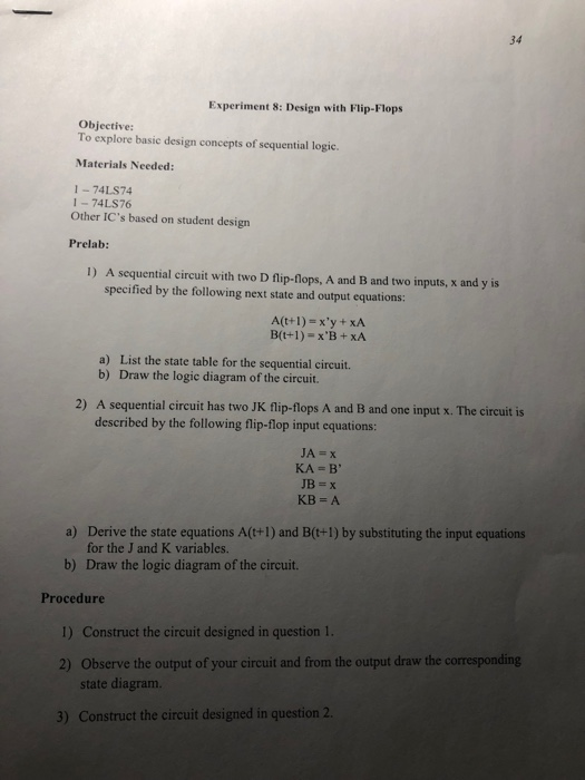 Solved 34 Experiment 8: Design with Flip-Flops Objective: To | Chegg.com