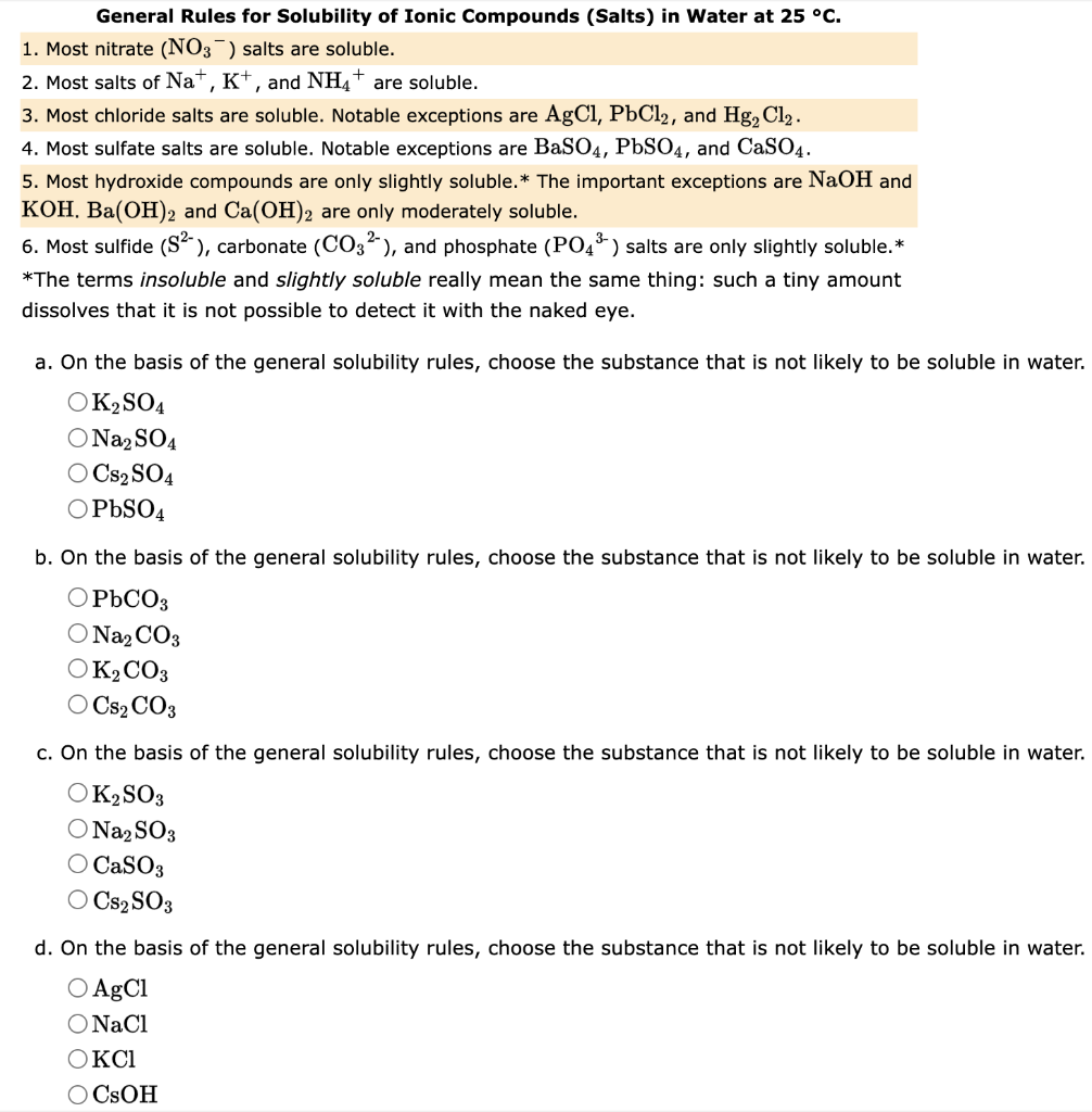 Solved General Rules for Solubility of Ionic Compounds | Chegg.com