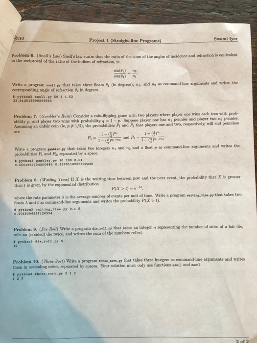 Solved 110 Project 1 (Straight-line Programs) Swami Iyer | Chegg.com