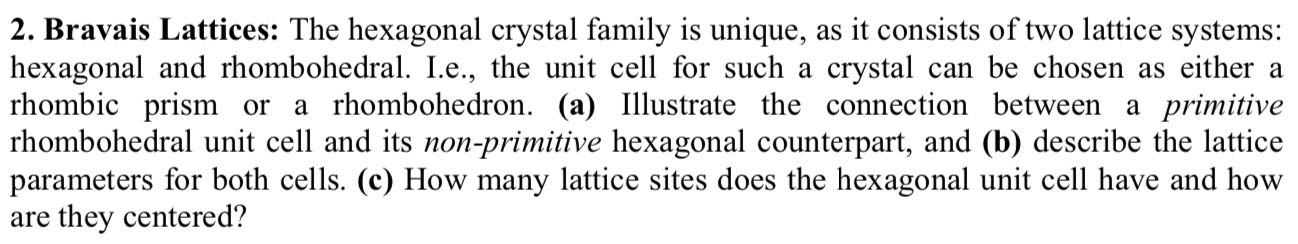 Solved 2. Bravais Lattices: The hexagonal crystal family is | Chegg.com