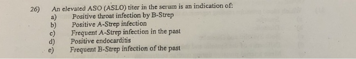 Solved An elevated ASO (ASLO) titer in the serum is an | Chegg.com