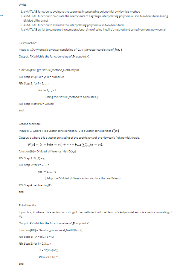 Write 1. a MATLAB function to evaluate the Lagrange | Chegg.com