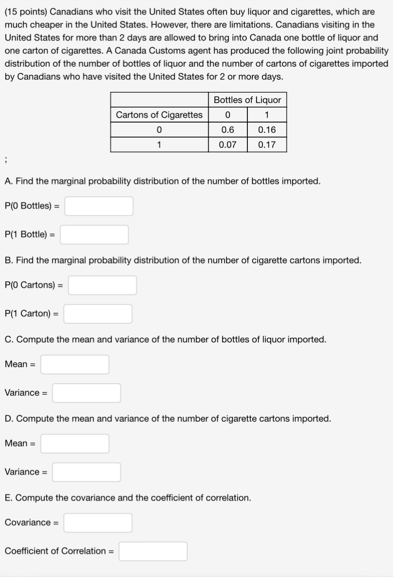 Solved (15 points) Canadians who visit the United States | Chegg.com