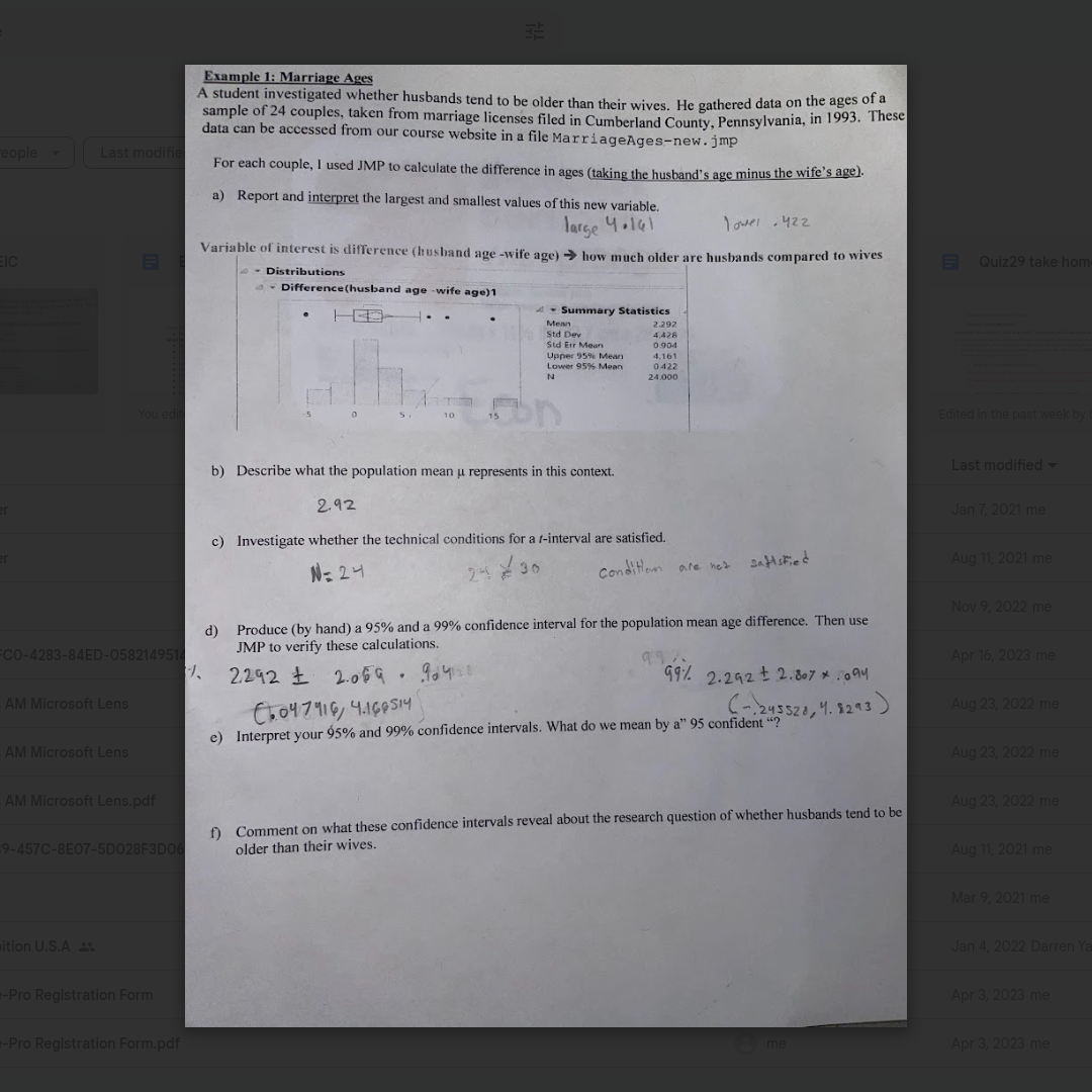 Solved Example 1: Marriage Ages A student investigated | Chegg.com