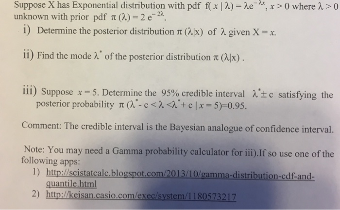 Solved Suppose X has Exponential distribution with pdf | Chegg.com