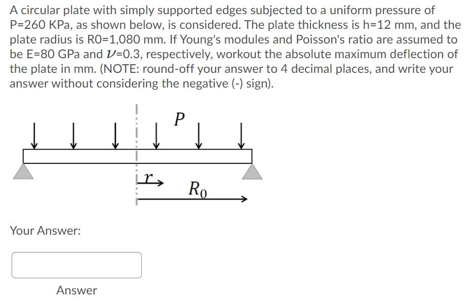 Solved A circular plate with simply supported edges | Chegg.com