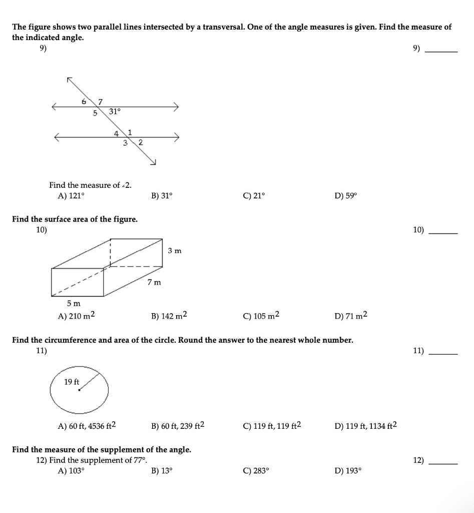 Solved The figure shows two parallel lines intersected by a | Chegg.com