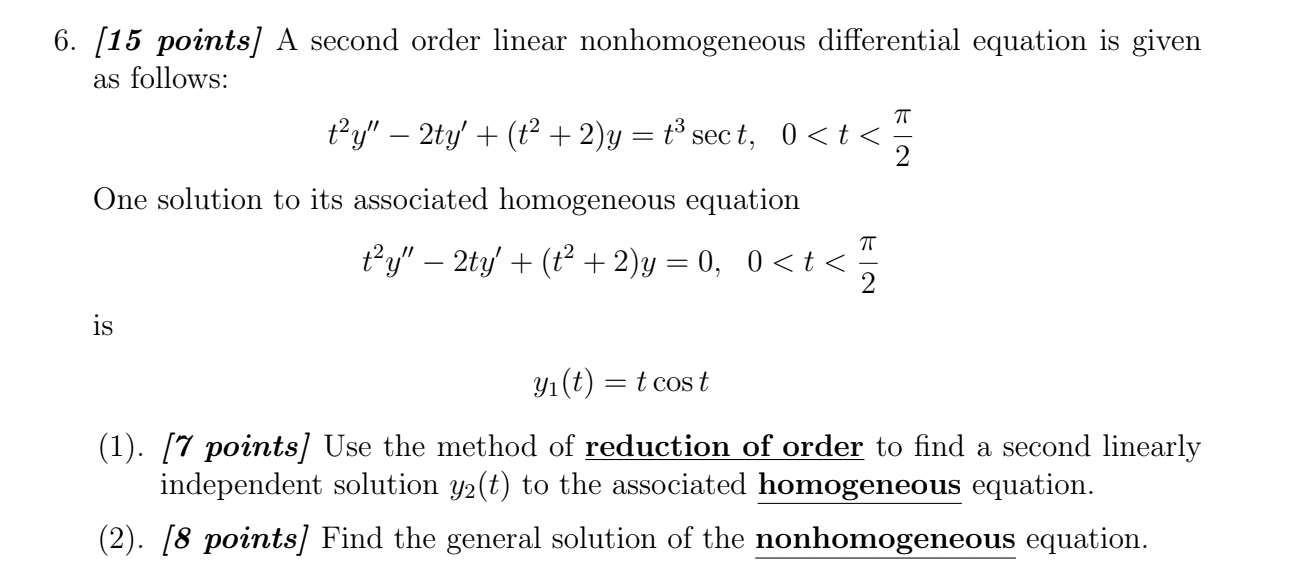 Solved [15 points] A second order linear nonhomogeneous | Chegg.com