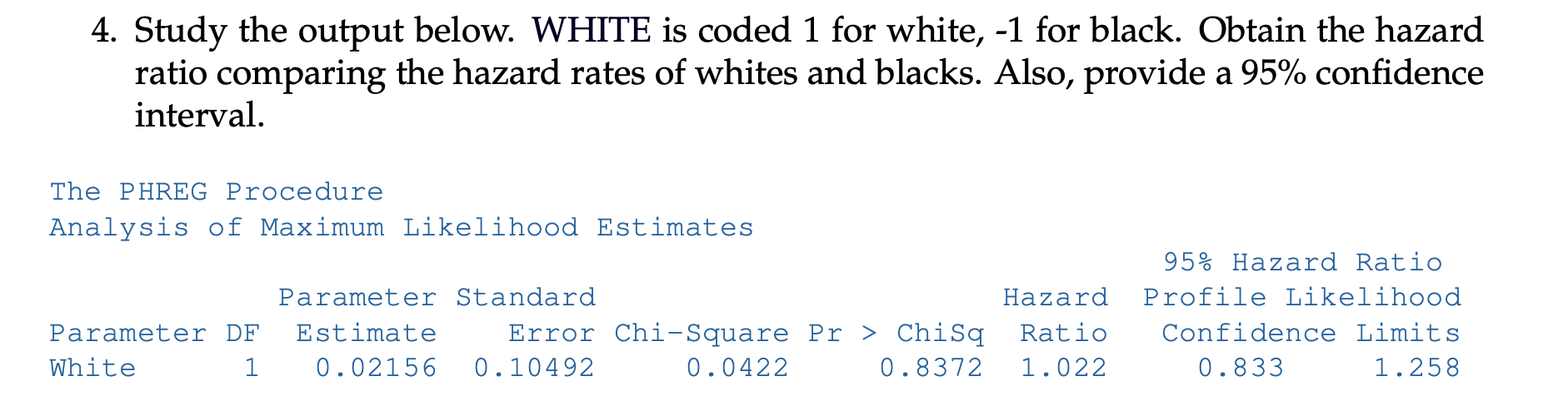 Solved 4. Study the output below. WHITE is coded 1 for | Chegg.com