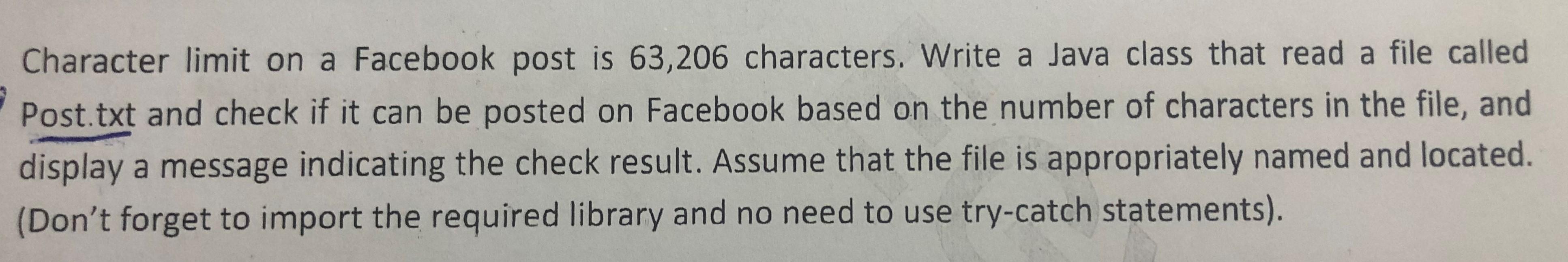Solved Character limit on a Facebook post is 63,206 | Chegg.com