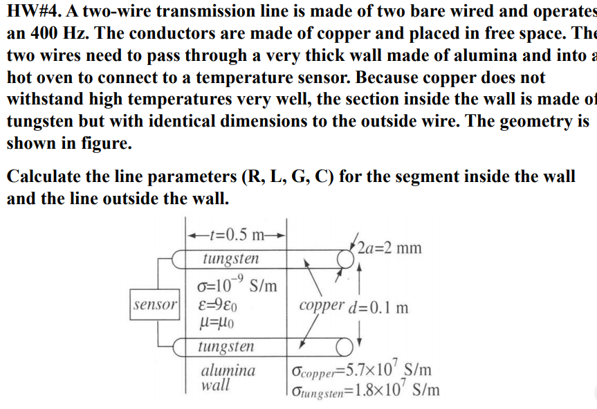 Solved A two-wire transmission line is made of two bare | Chegg.com