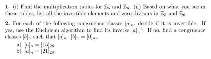 Solved Find the multiplication tables for Z_5, and Z_6. (ii) | Chegg.com