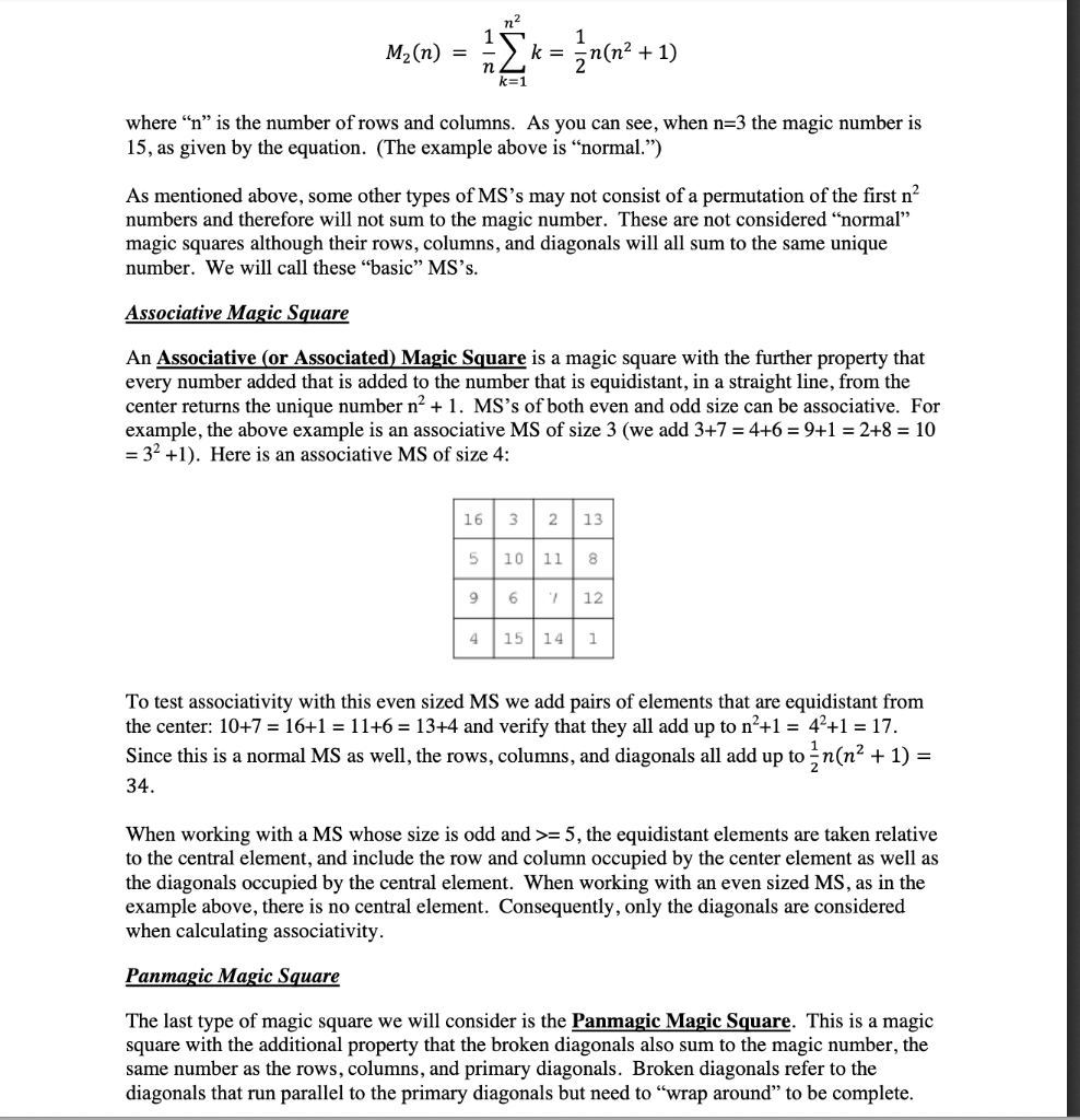 Solved Exercise 1: Magic Squares Detection Problem For a | Chegg.com