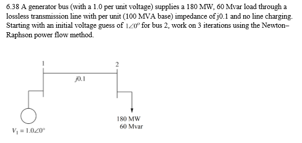 Solved 6.38 A generator bus (with a 1.0 per unit voltage) | Chegg.com