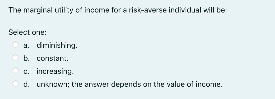 Solved The marginal utility of income for a risk-averse | Chegg.com