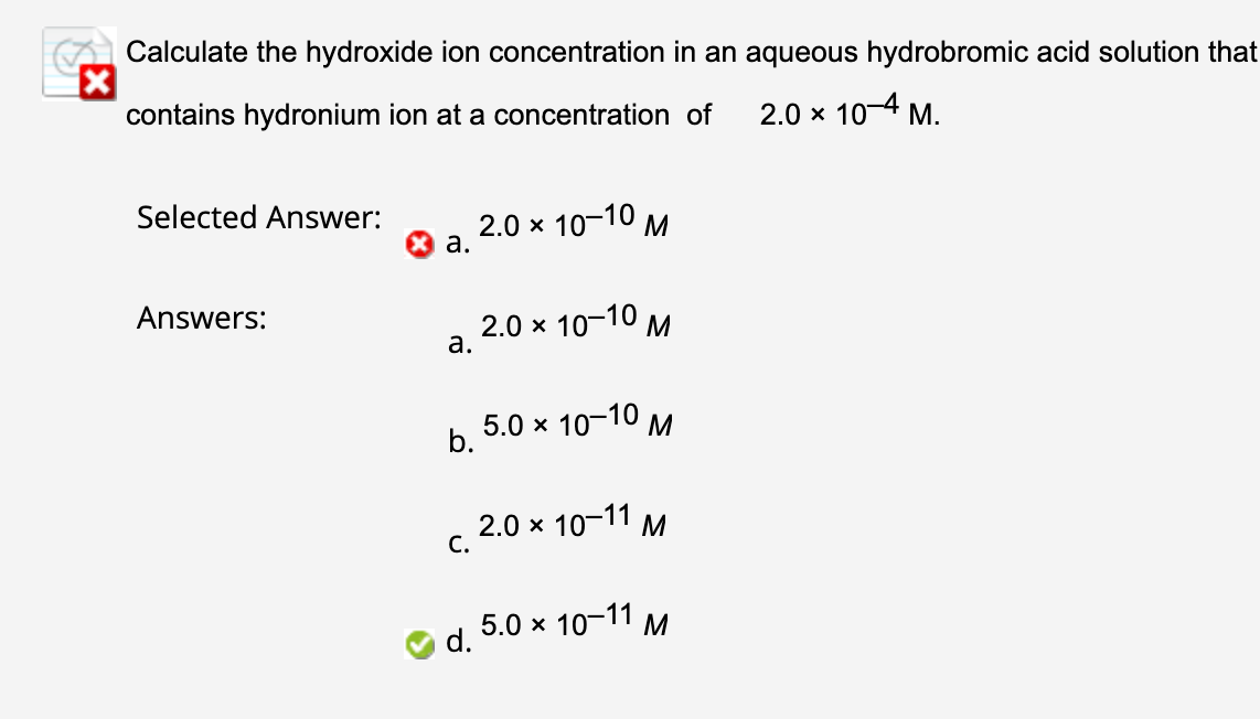 Solved Calculate the hydroxide ion concentration in an | Chegg.com