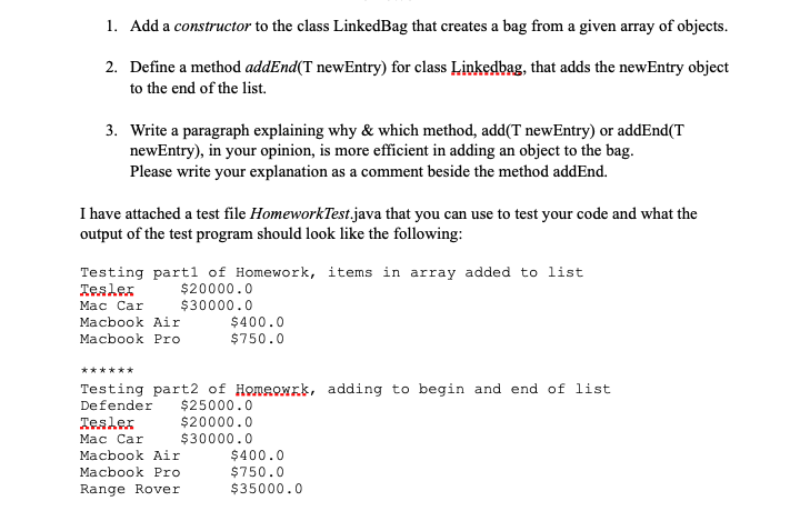Solved 1. Add a constructor to the class LinkedBag that | Chegg.com