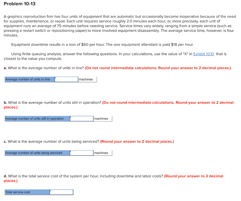 Problem 10-13 A graphics reproduction firm has four | Chegg.com