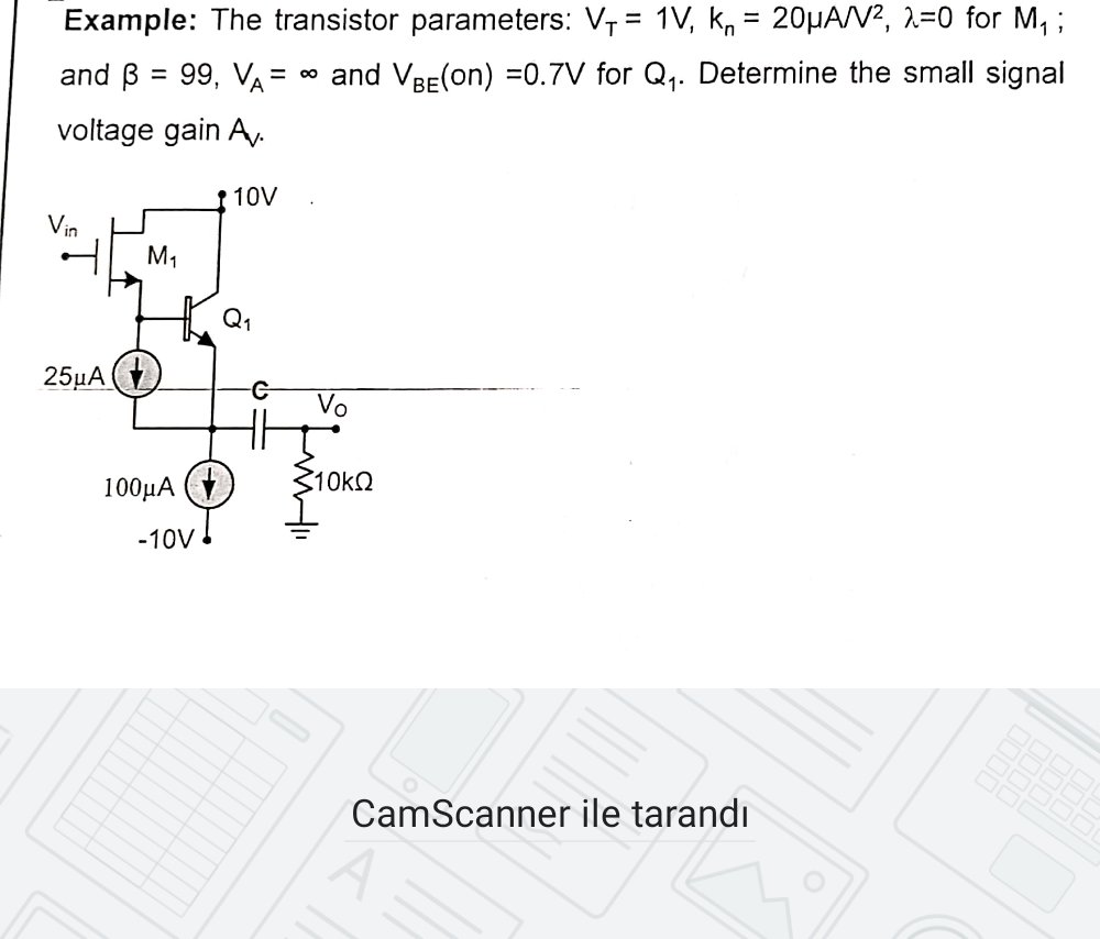 Solved Example: The transistor parameters: V1 = 1V, k, = | Chegg.com