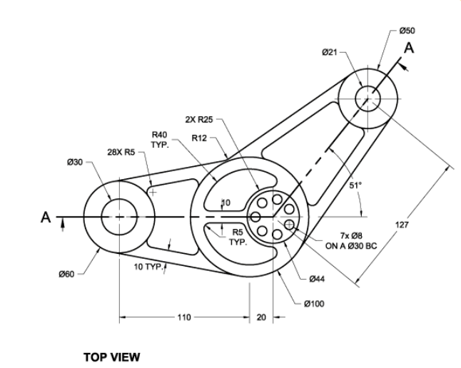 Solved 050 A 021 R40 TYP. 2X R25 R12 28x R5 030 51° A 127 R5 | Chegg.com