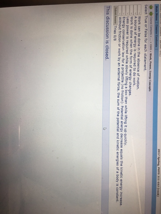 Solved Select True or False for each statement. work can be | Chegg.com