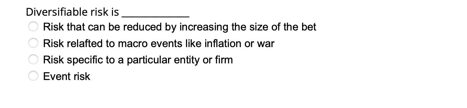 Solved Diversifiable risk is Risk that can be reduced by | Chegg.com