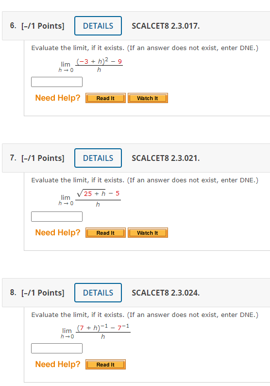 Solved -/1 Points] SCALCET8 2.3.017. Evaluate the limit, if | Chegg.com