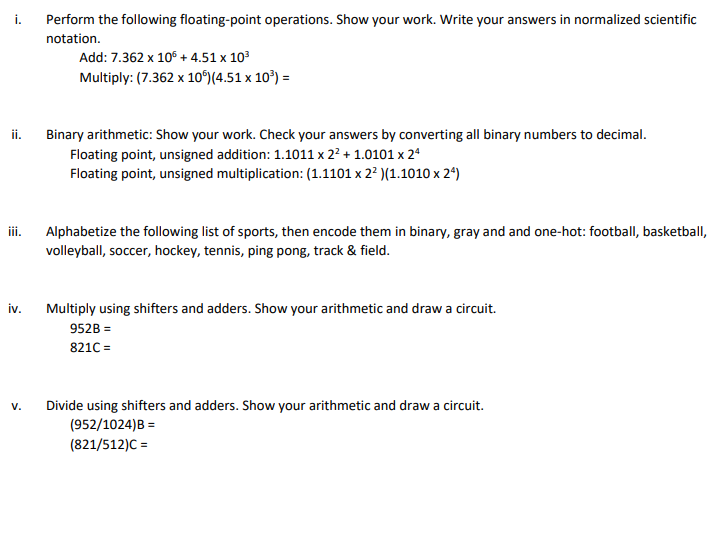 Solved i. Perform the following floating-point operations. | Chegg.com