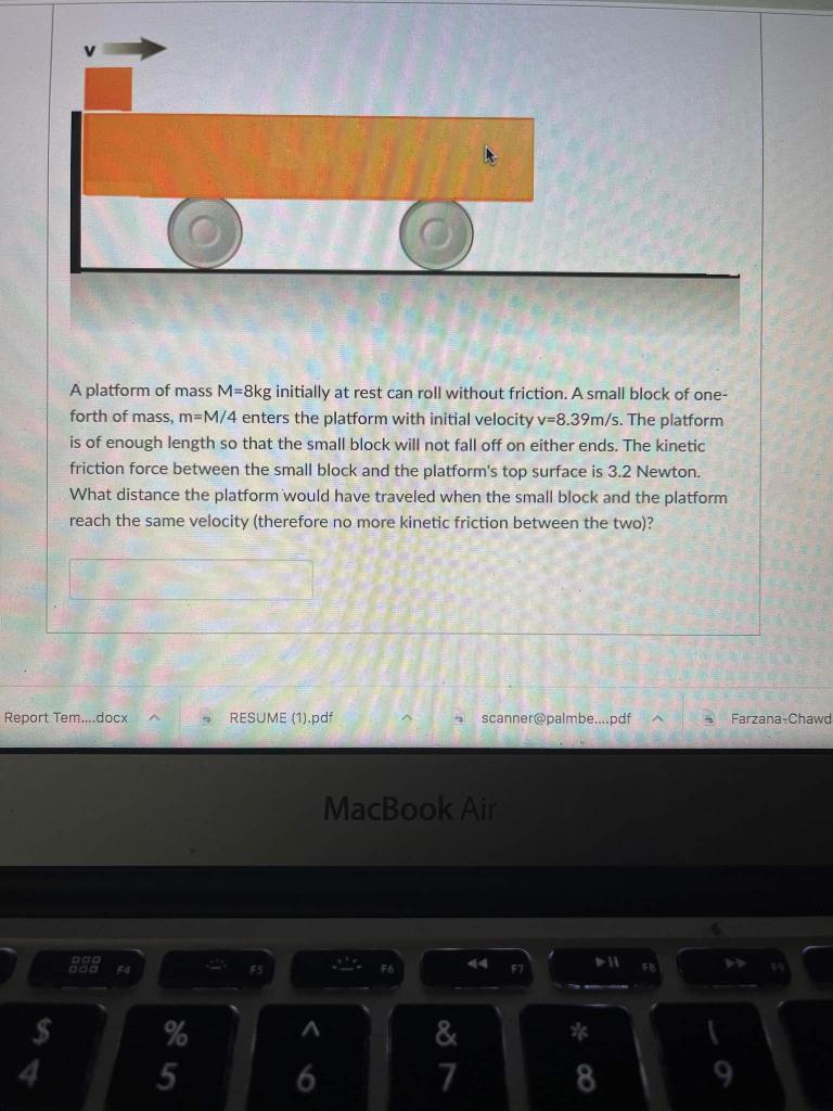 Solved A platform of mass M=8kg initially at rest can roll | Chegg.com