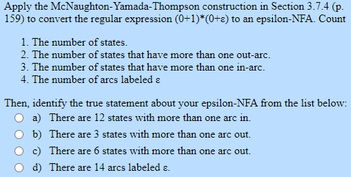 Solved Apply the McNaughton-Yamada-Thompson construction in | Chegg.com